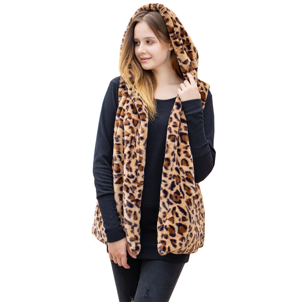 SOFT FAUX FUR HOODED LEOPARD VEST | PURPLE LEOPARD BOUTIQUE