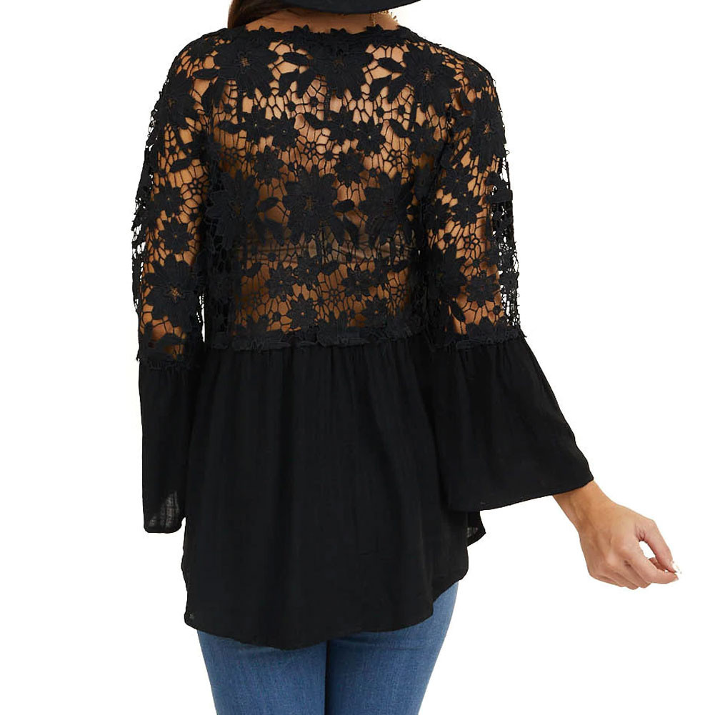BLACK FLOWY LONG SLEEVE TOP | PURPLE LEOPARD BOUTIQUE