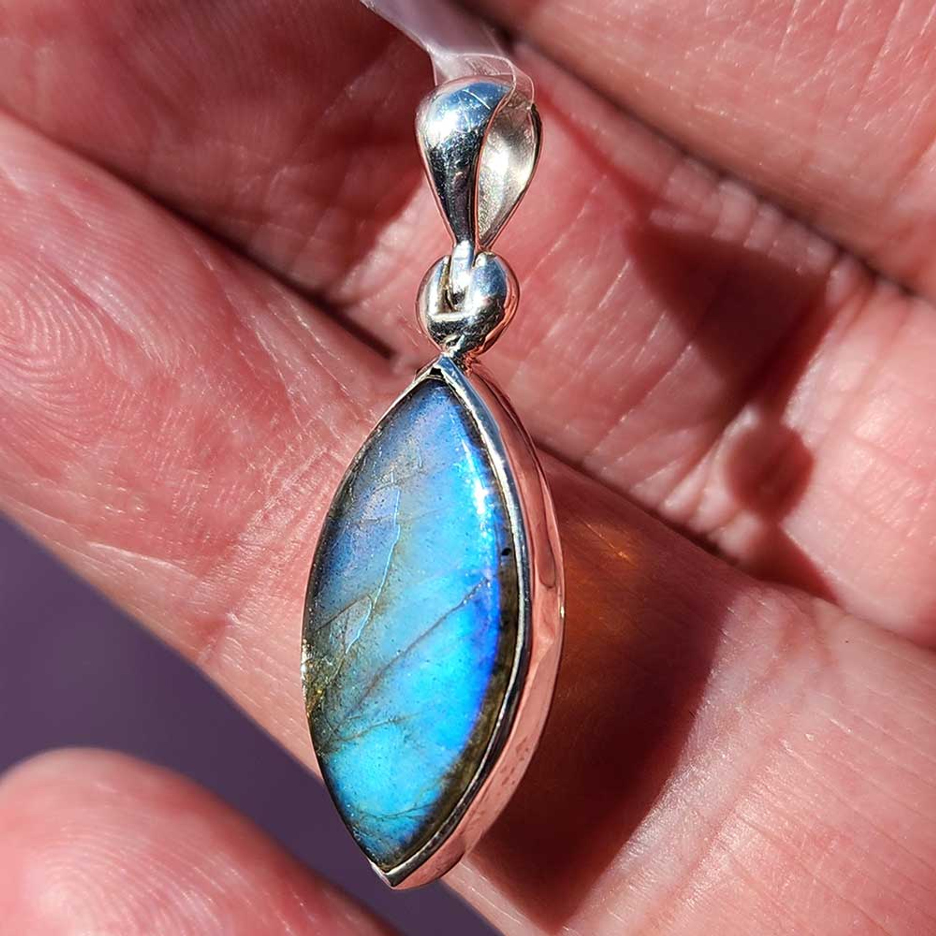 Large Gray Blue Labradorite Sterling Silver Pendant - Purple Leopard ...