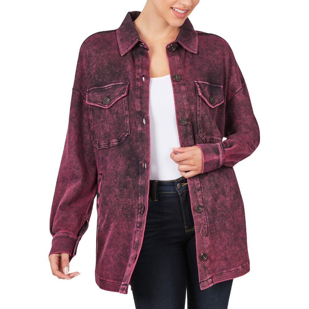 DARK PLUM ACID WASHED SHACKET | PURPLE LEOPARD BOUTIQUE