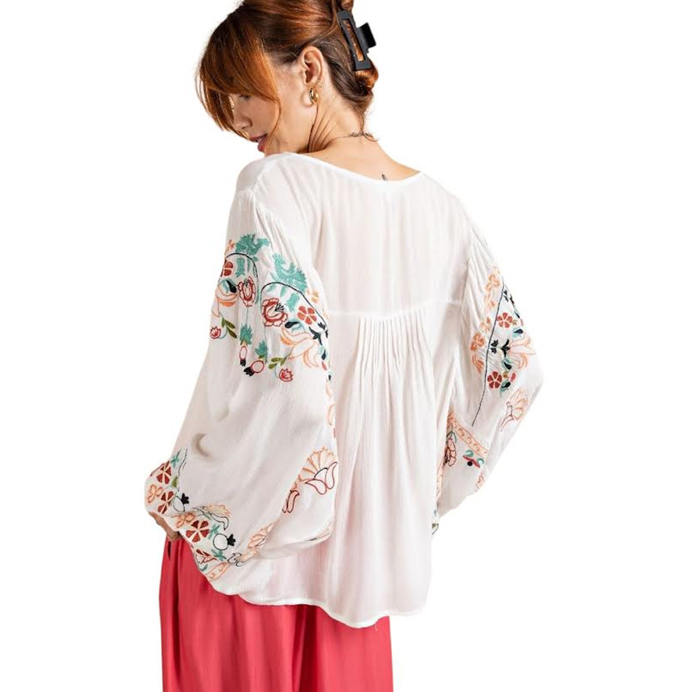 EMBROIDERED BOHO OVERSIZED BLOUSE | PURPLE LEOPARD BOUTIQUE