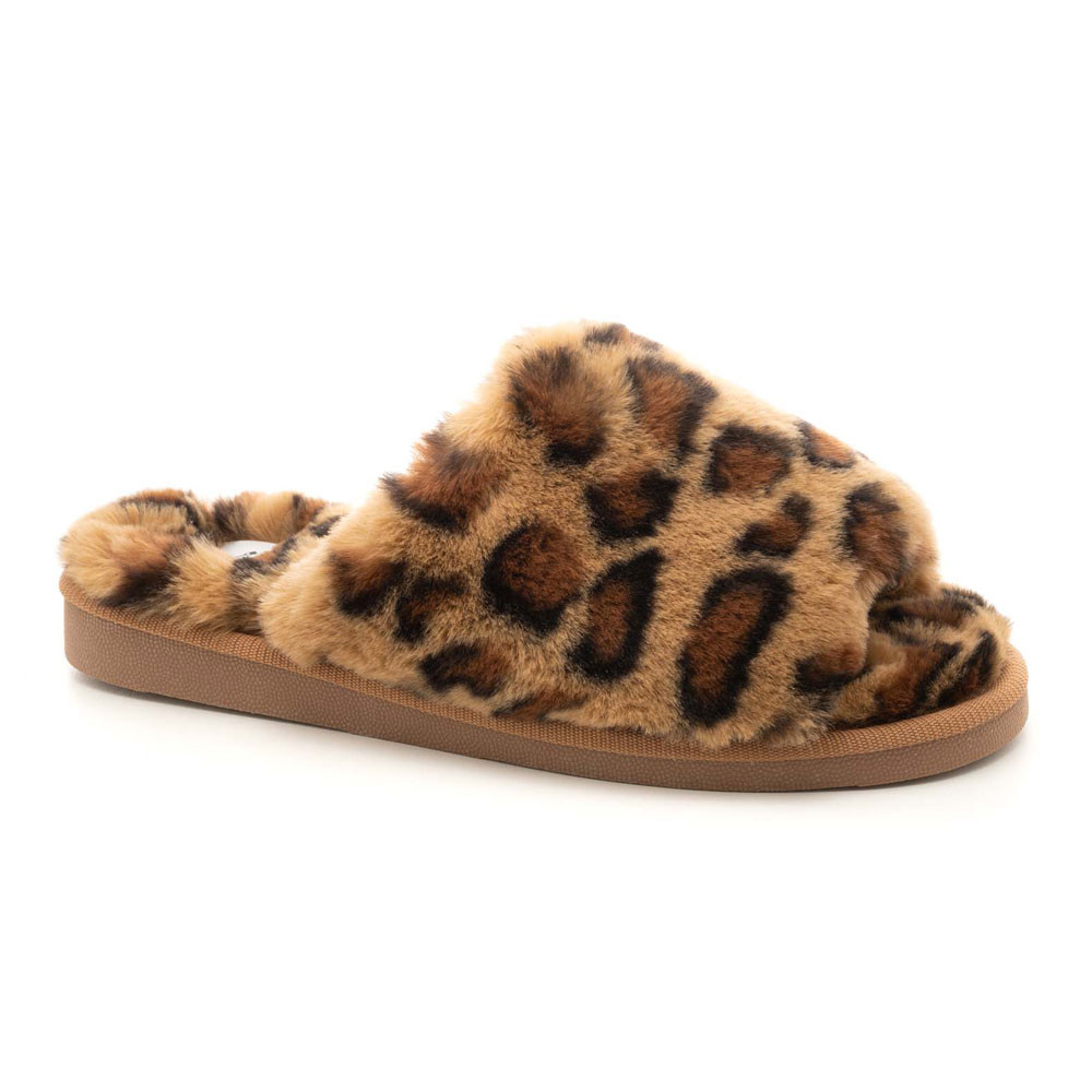 CORKYS FOOTWEAR SPOON LEOPARD FAUX FUR SLIPPER | PURPLE LEOPARD BOUTIQUE