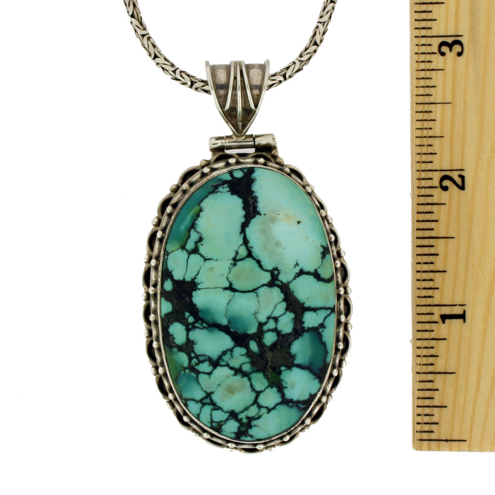 BEAUTIFUL LARGE BLUE TURQUOISE SILVER PENDANT | PURPLE LEOPARD BOUTIQUE