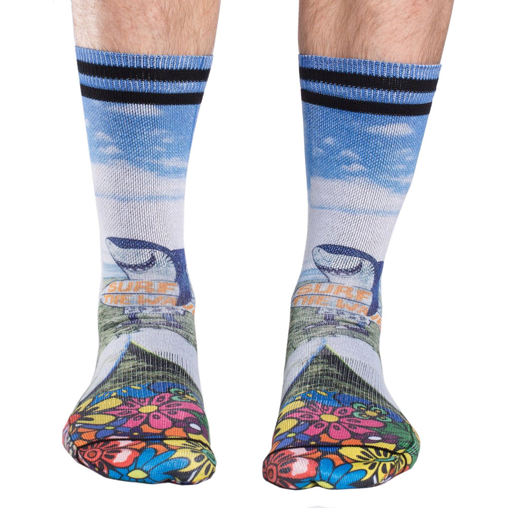 Men's Crew Socks Surfing Shark On The Beach Active Footwear - Purple ...