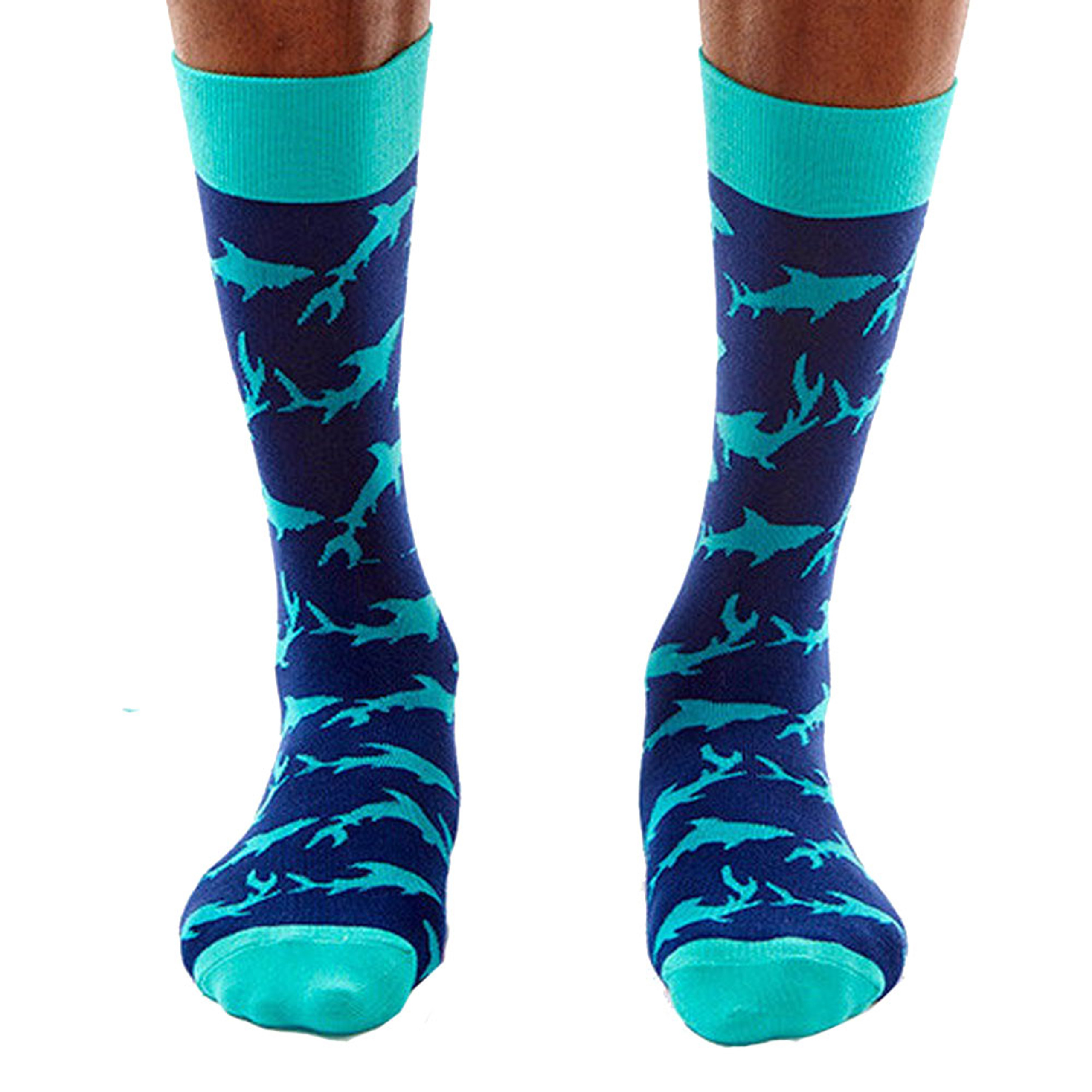 Socksmith Mens Crew Socks Shark Attack Blue Purple Leopard Boutique