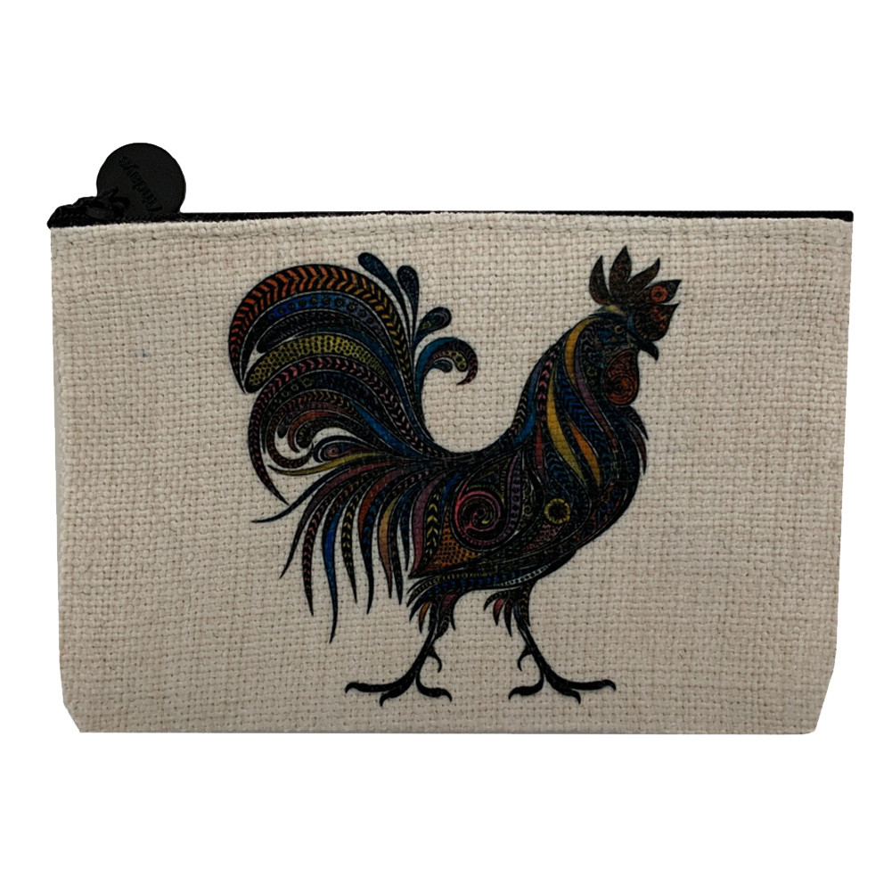 ROOSTER LINEN SMALL MAKEUP BAG | PURPLE LEOPARD BOUTIQUE