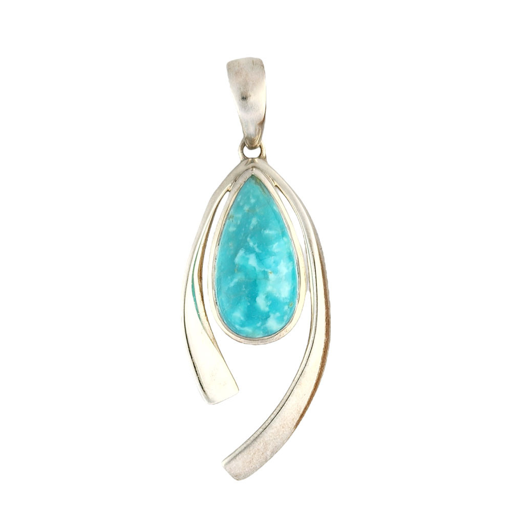 BEAUTIFUL LARGE BLUE TURQUOISE SILVER PENDANT | PURPLE LEOPARD BOUTIQUE
