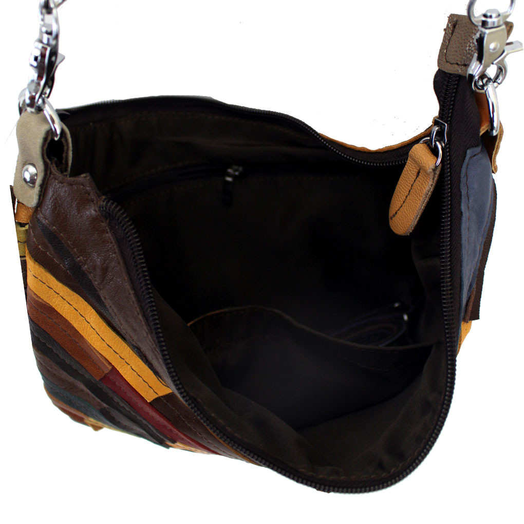 Multi Colored Patchwork Genuine Leather Purse Shoulder Bag - Purple ...
