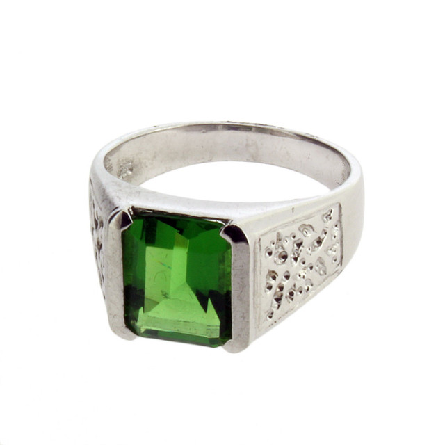 Square Stone Green Helenite Sterling Silver Ring - Purple Leopard Boutique