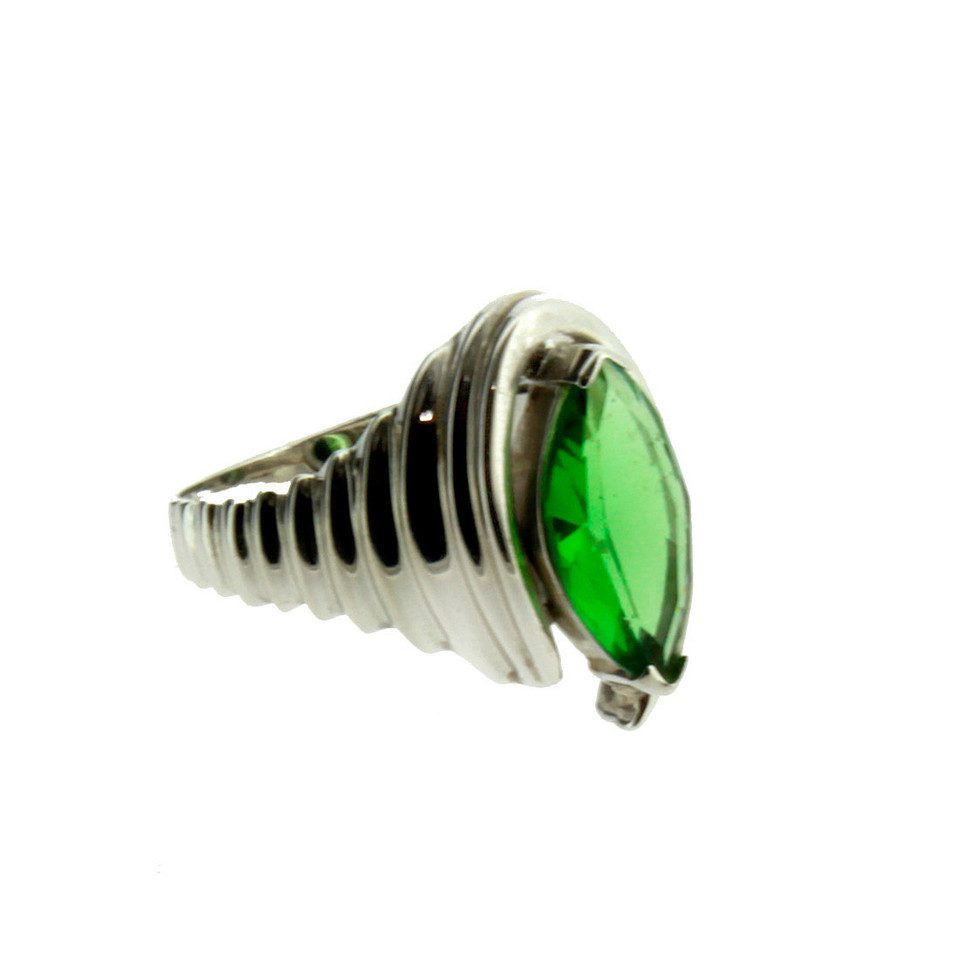 Marquise Shaped Green Helenite and CZ Sterling Silver Ring - Purple ...