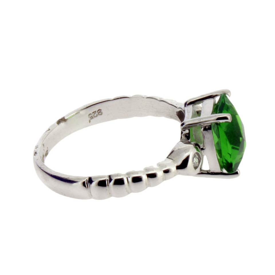 Marquise Shaped Green Helenite and CZ Sterling Silver Ring - Purple ...