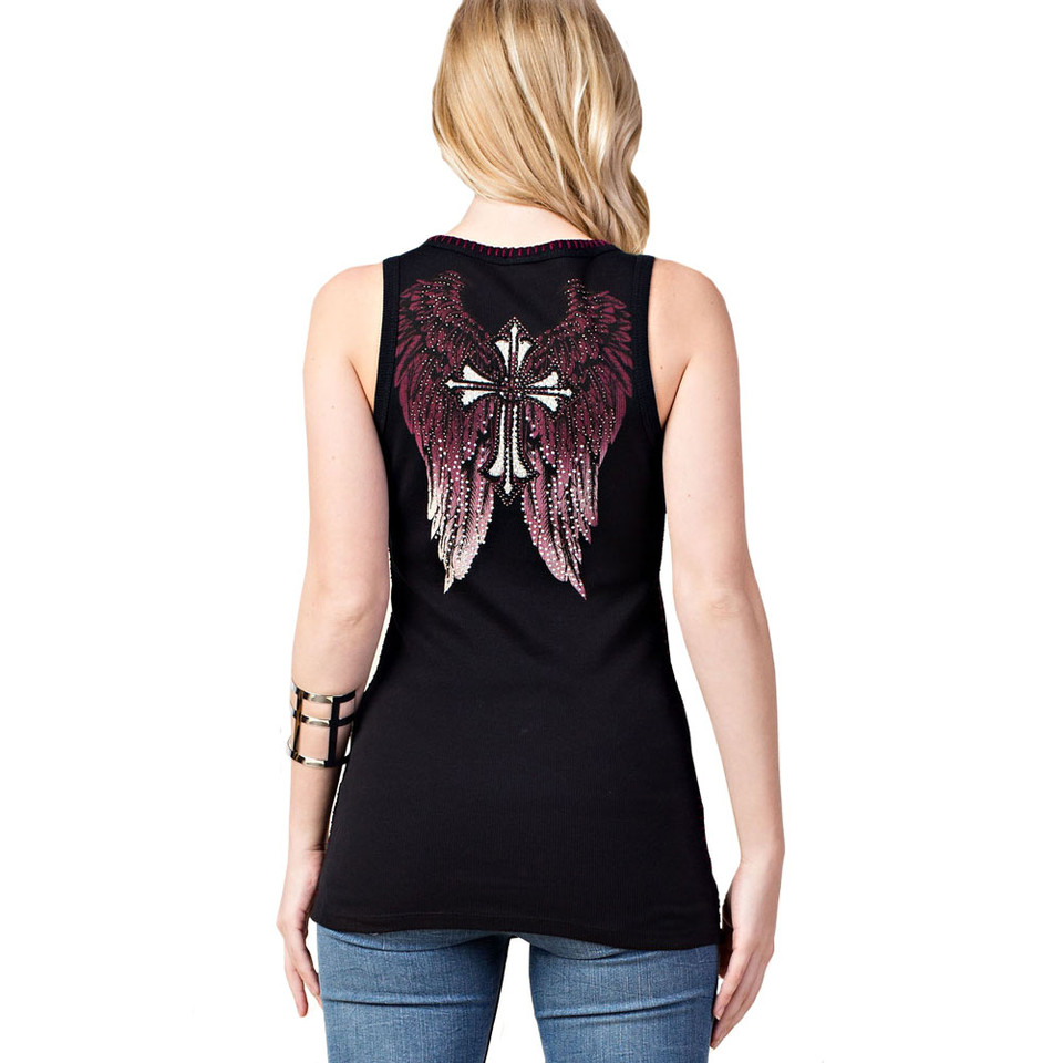 VOCAL APPAREL CROSS WINGS TOP | PURPLE LEOPARD BOUTIQUE