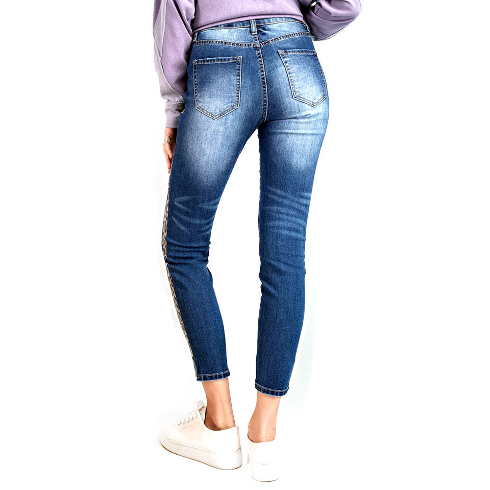 LEOPARD SIDE DETAIL BLUE DEMIN JEANS | PURPLE LEOPARD BOUTIQUE