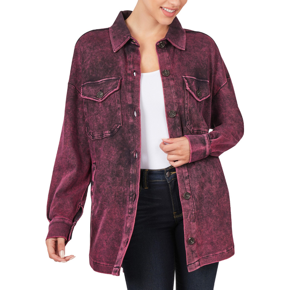 DARK PLUM ACID WASHED SHACKET | PURPLE LEOPARD BOUTIQUE