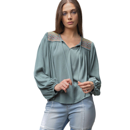 EASEL LIGHT TEAL EMBROIDERED TOP | PURPLE LEOPARD BOUTIQUE
