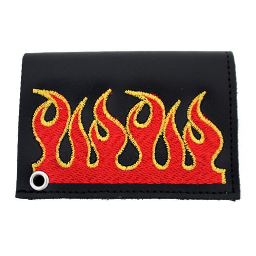 MEN'S BIKER LEATHER WALLET WITH RED FLAMES | PURPLE LEOPARD BOUTIQUE