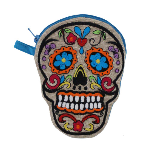 Day of the Dead Sugar Skull Small Embroidered Coin Purse - Purple ...