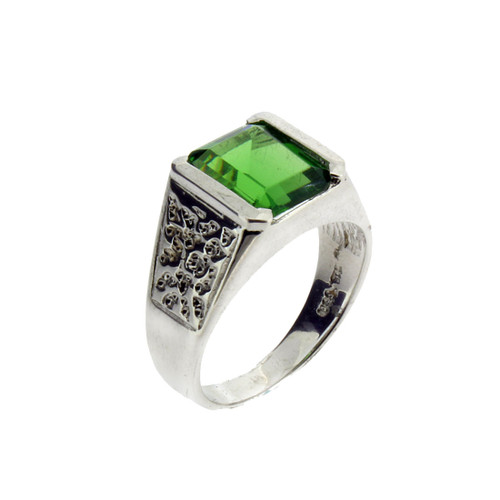 Square Stone Green Helenite Sterling Silver Ring - Purple Leopard Boutique