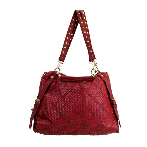 Large Red Woven Handbag Purse - Purple Leopard Boutique