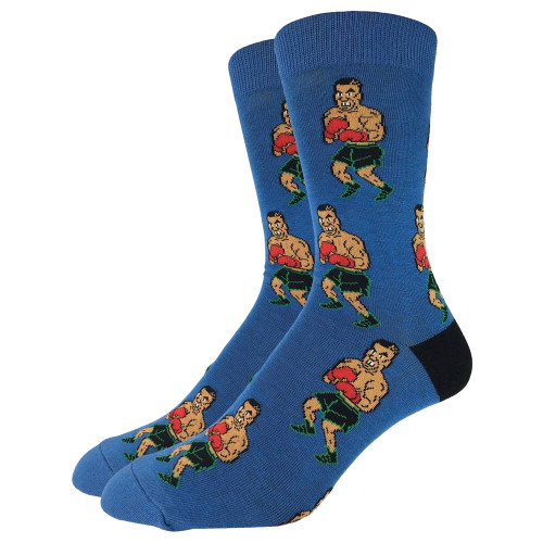 Men's Crew Socks Tyson Punch Out Boxing Blue - Purple Leopard Boutique