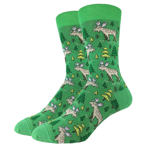 Men's Crew Socks The Moose is Loose in the Forest - Purple Leopard Boutique