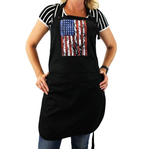 BLACK COTTON APRON WITH AMERICAN FLAG | PURPLE LEOPARD BOUTIQUE