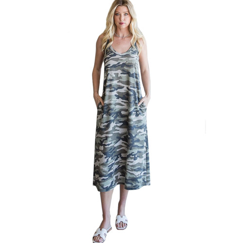 ARMY CAMO PRINT KNIT MIDI DRESS| PURPLE LEOPARD BOUTIQUE
