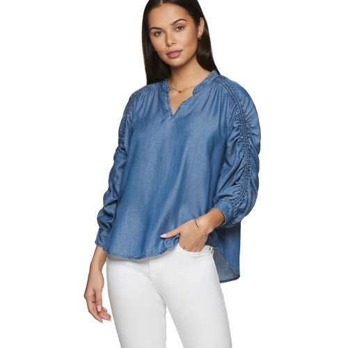 LIGHT BLUE PULLOVER BLOUSE | PURPLE LEOPARD BOUTIQUE