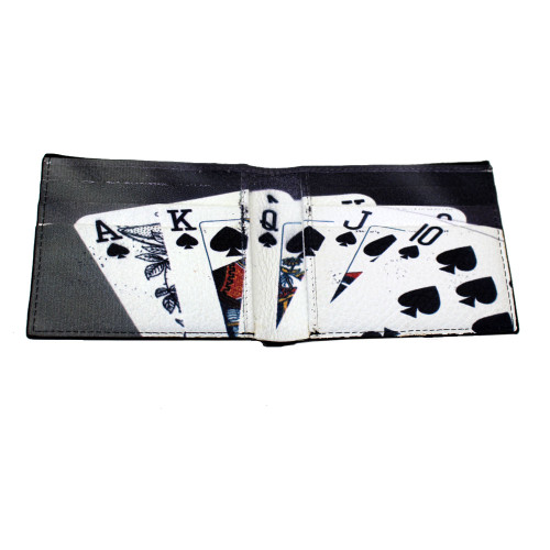 Men's Bi-Fold Genuine Black Leather Wallet Billfold Poker Cards Hand ...