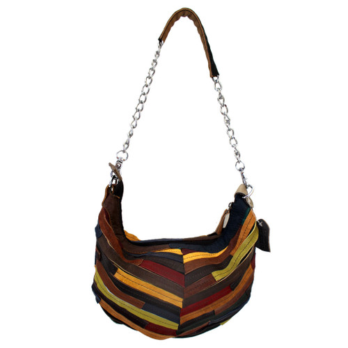 Multi Colored Patchwork Genuine Leather Purse Shoulder Bag - Purple ...