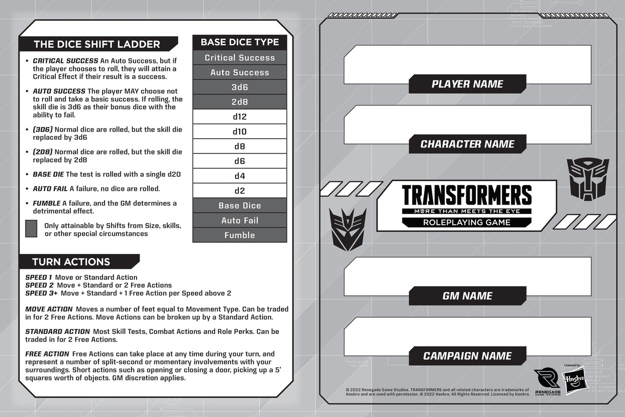 Transformers Roleplaying Game Expanded Character Sheet Journal ...