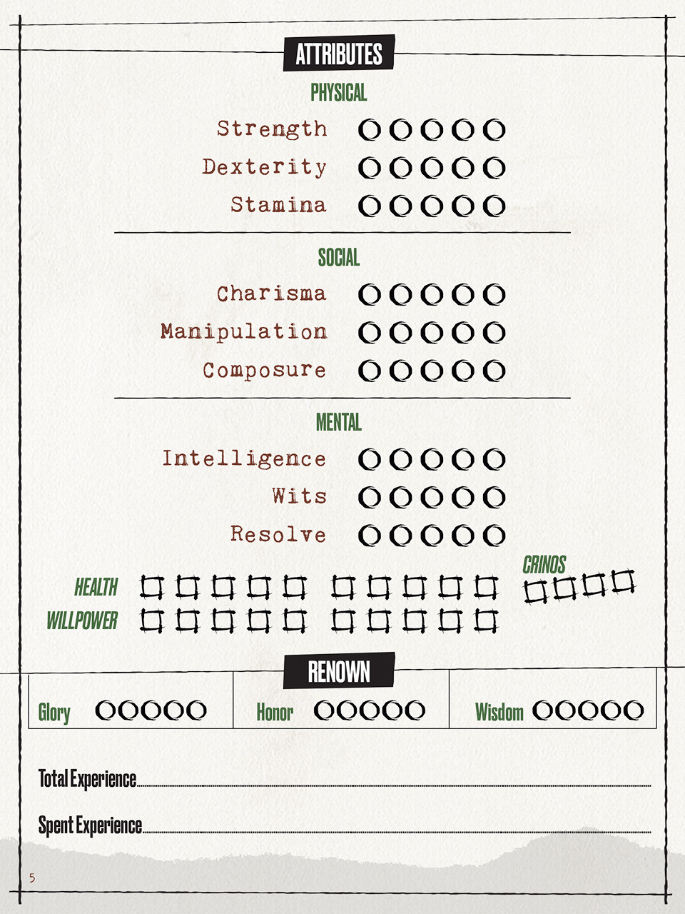 Werewolf: The Apocalypse 5th Edition Expanded Character Sheet Journal