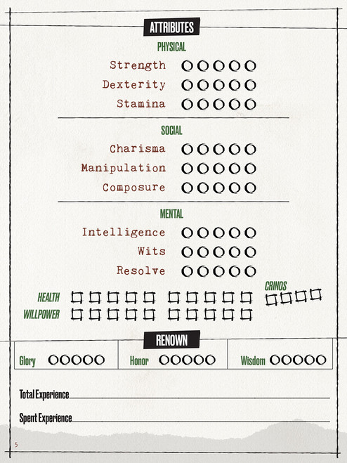 Werewolf: The Apocalypse 5th Edition Expanded Character Sheet Journal