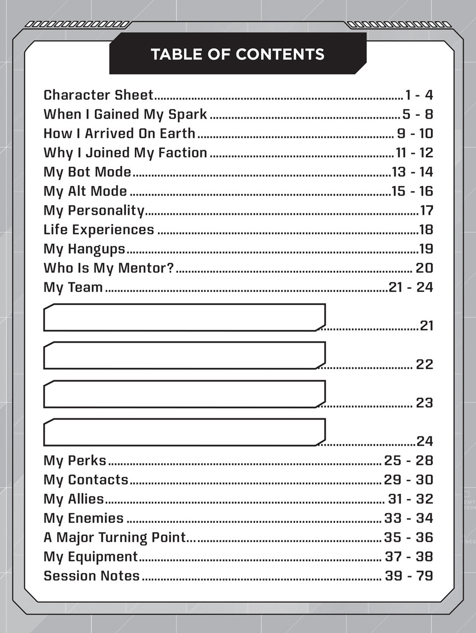 Transformers Roleplaying Game Expanded Character Sheet Journal ...