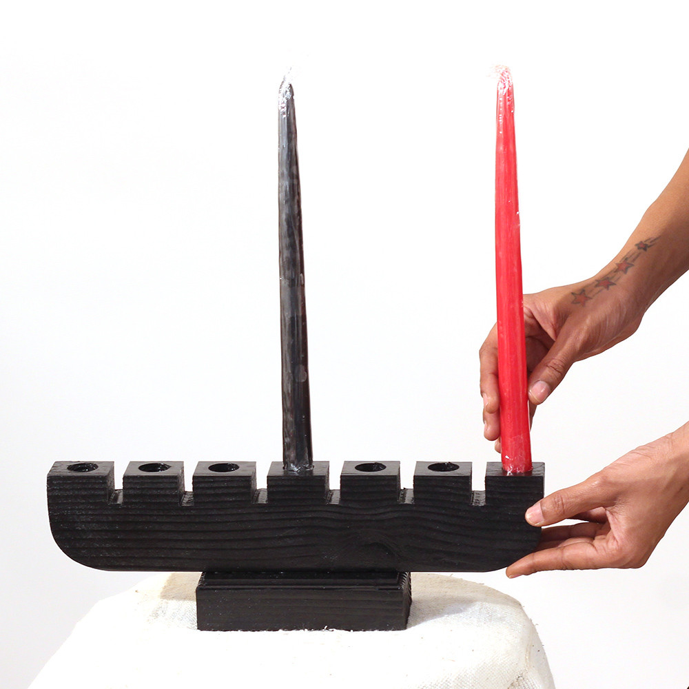 Handmade Large Wooden Kinara - Black - Christmas and Kwanzaa Treasures ...