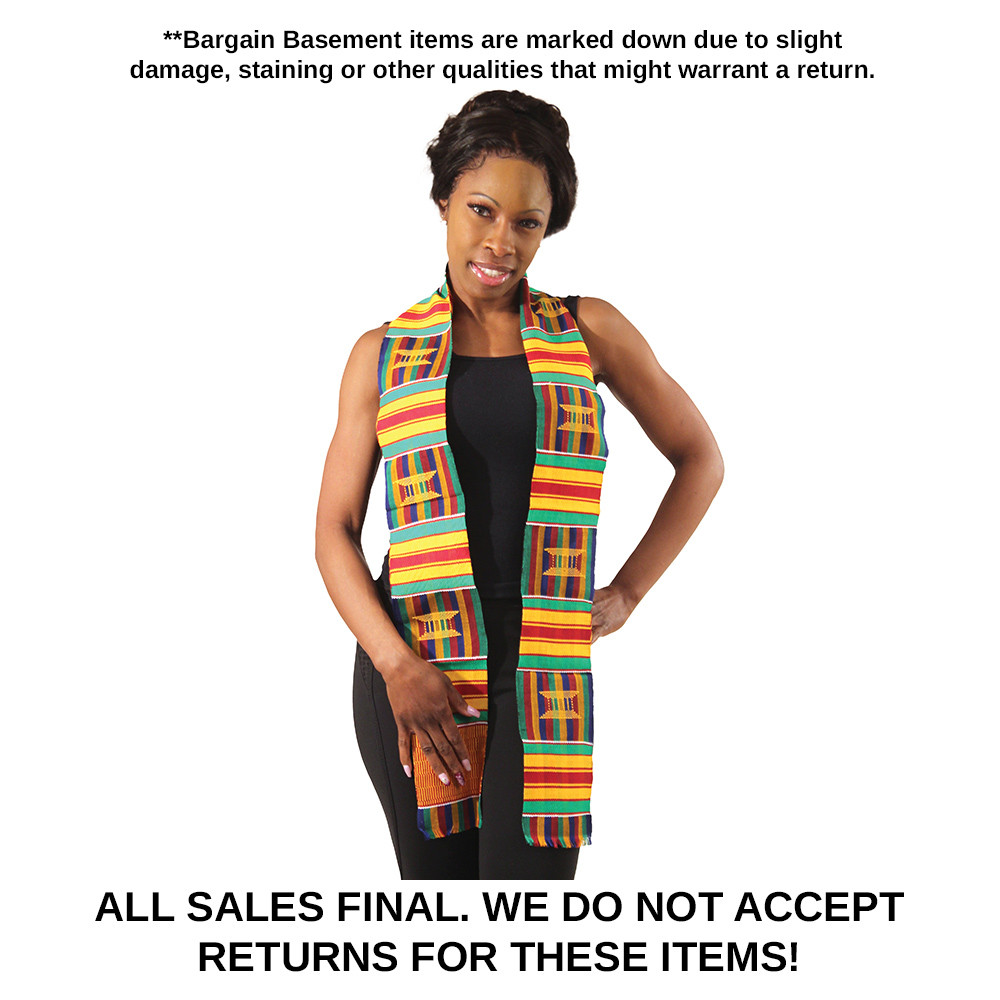 DAMAGED Woven Kente Sash: Kente & Multi w/Gold Crest - Bargain Basement ...