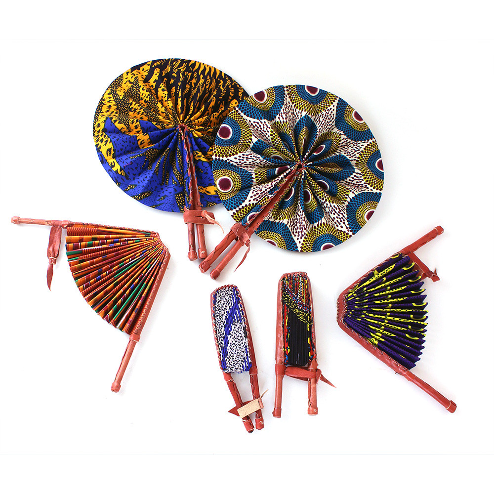 Set Of 12 African Folding Fans - Hand-woven fans