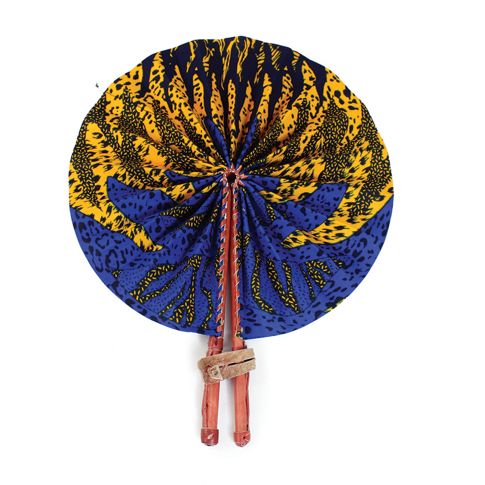 Blue/Yellow Sun Folding Fan - Hand-woven fans | Africa Imports