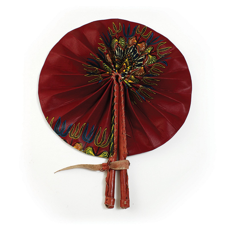 Traditional Burgundy Leather Folding Fan - Hand-woven fans | Africa Imports
