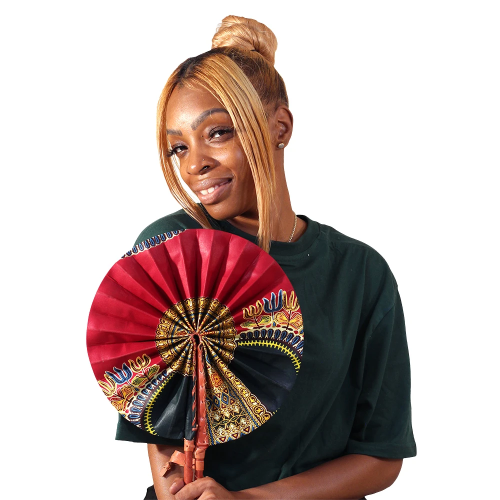 Traditional Burgundy Leather Folding Fan - Hand-woven fans | Africa Imports
