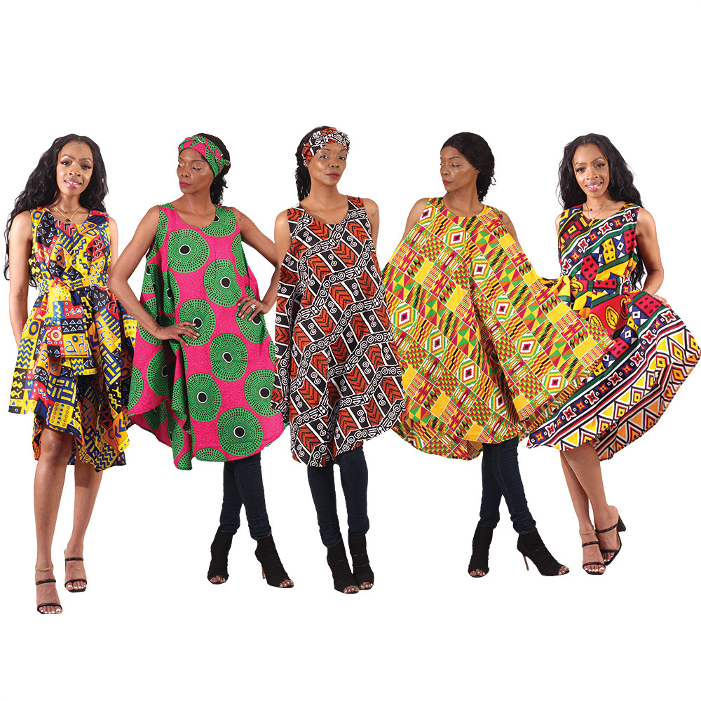 Set of 5 Novo Print Umbrella Dresses - Africa Imports