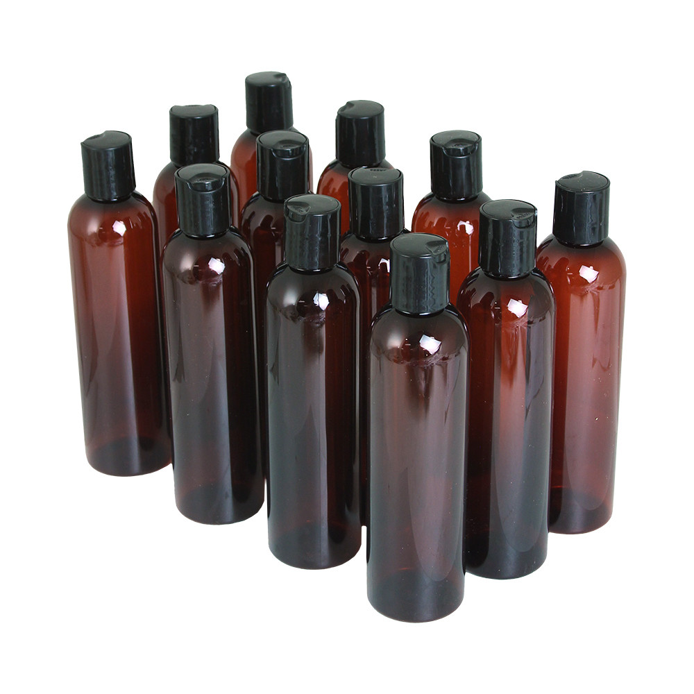 8 oz. Amber Cosmo Round Bottles w/Flip Cap - 12 Pack - Africa Imports