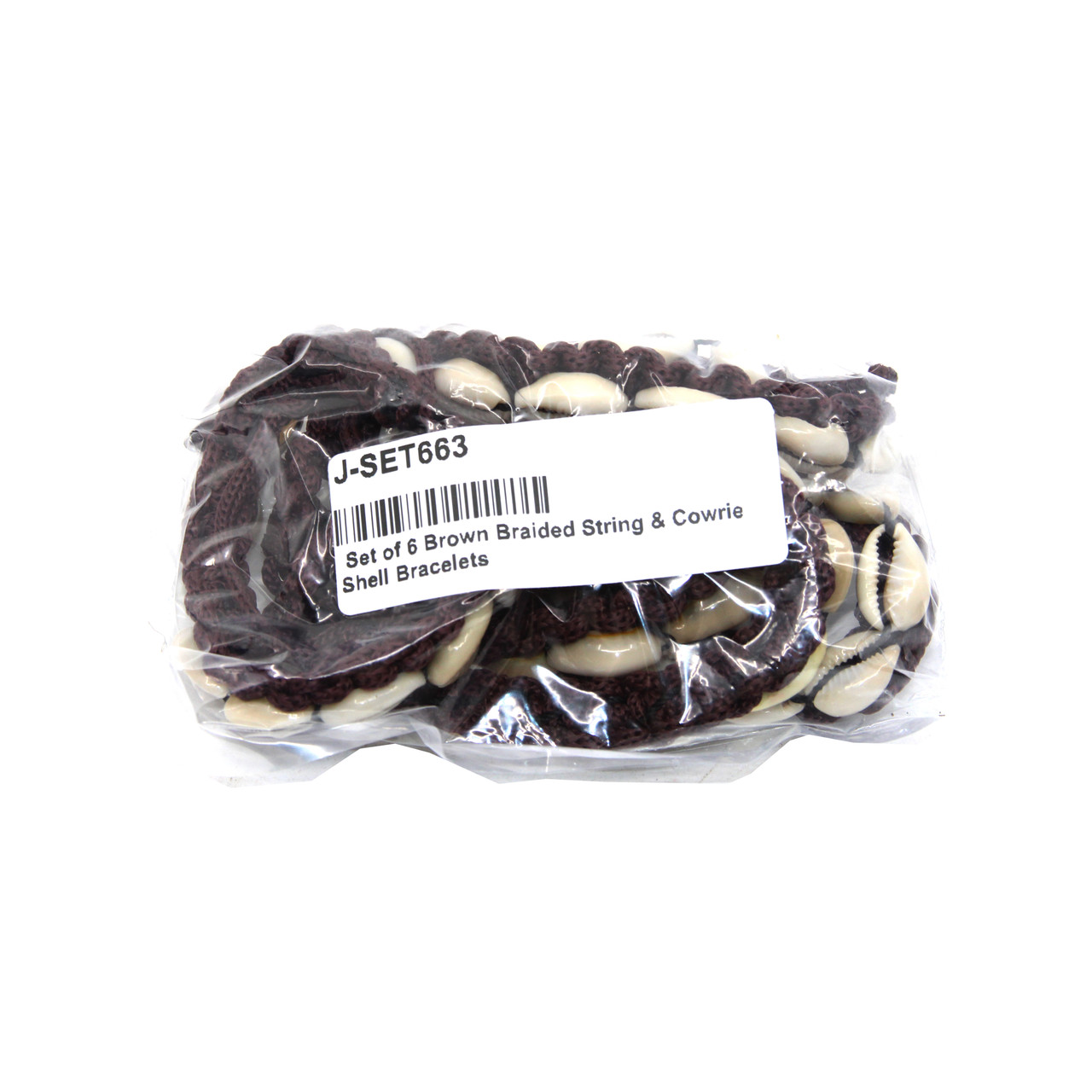 Set of 6 Brown Braided String & Cowrie Shell Bracelets - Africa Imports