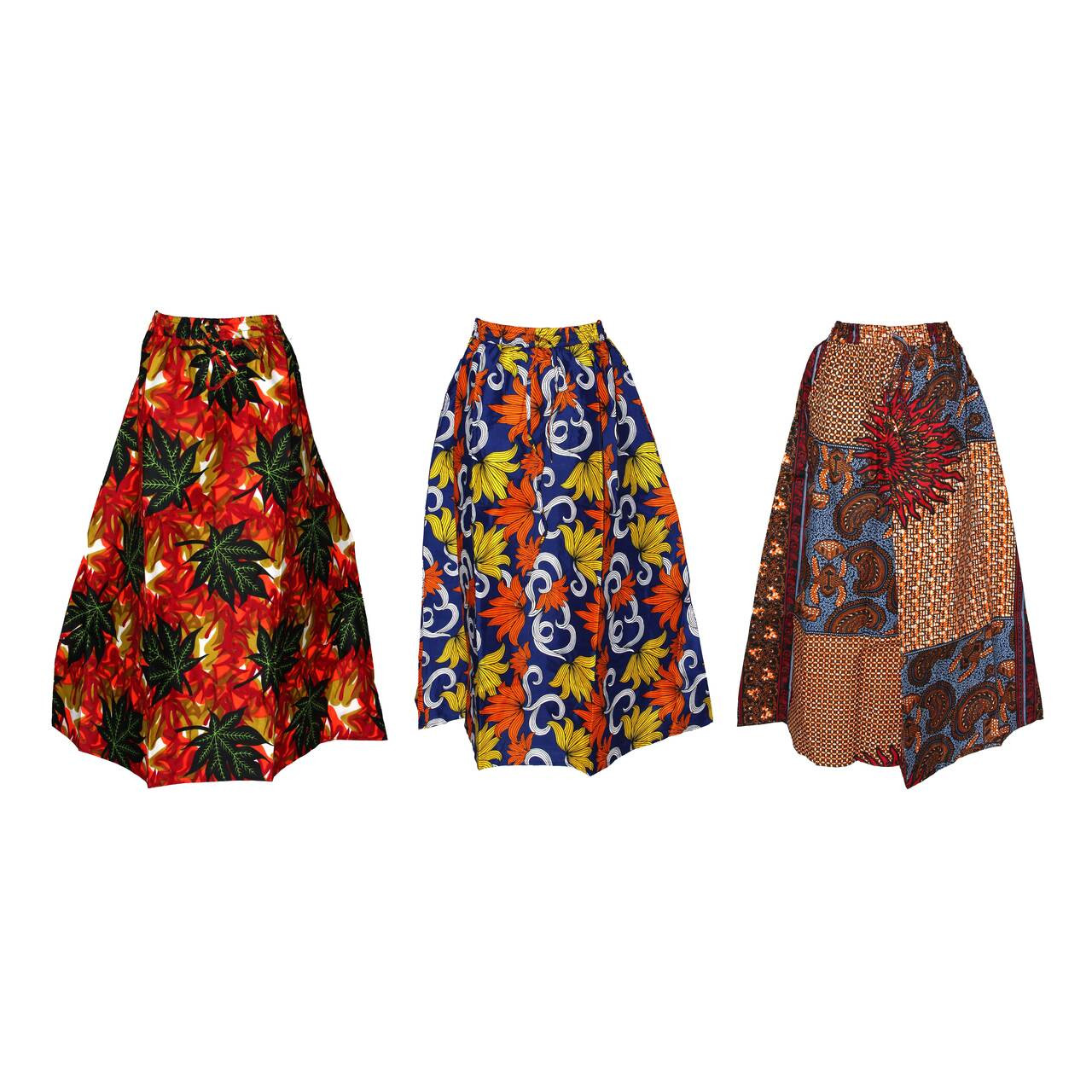 Set of 3 Ankara Print 2-Panel Skirts - ASSORTED - Africa Imports