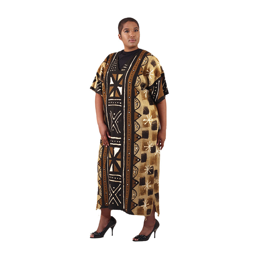 Mud Cloth Dress - Dip Collar - Mudcloth Clothing | Africa Imports