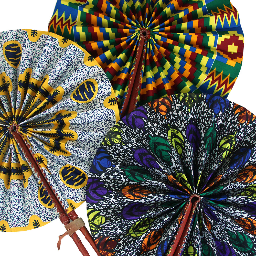 XXL African Folding Fans 17" - Assorted Prints - Africa Imports