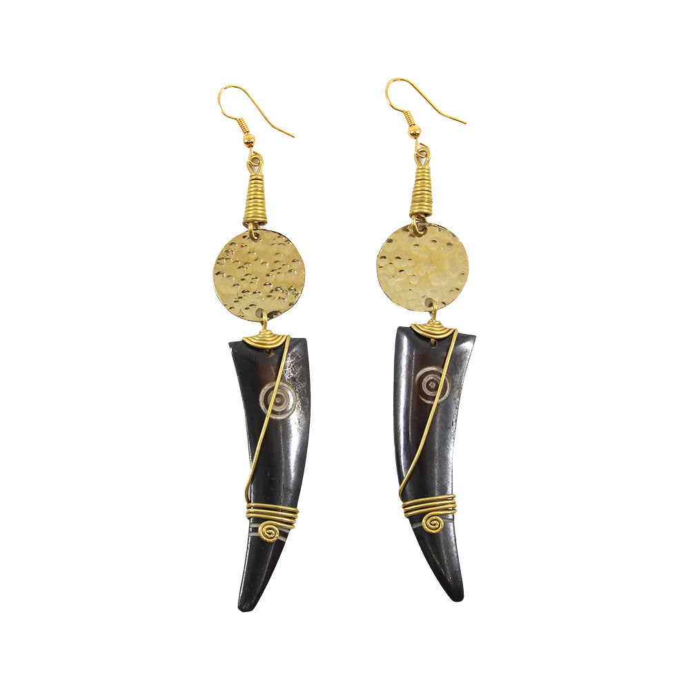 Kenyan Brass & Bone Artisan Earrings - Dark Brown - Africa Imports
