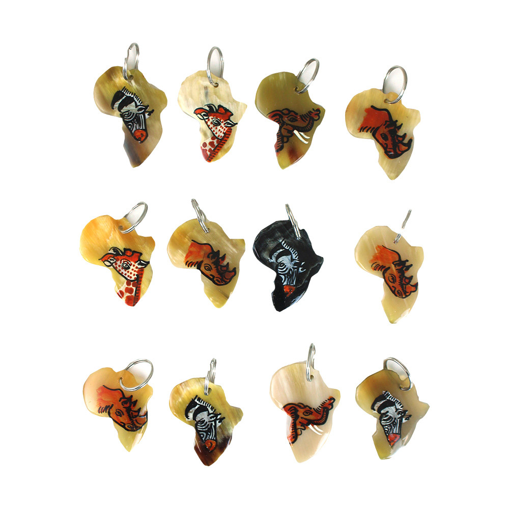 Set Of 12 Africa Map Animal Key Chains - Key Chains - African Gifts