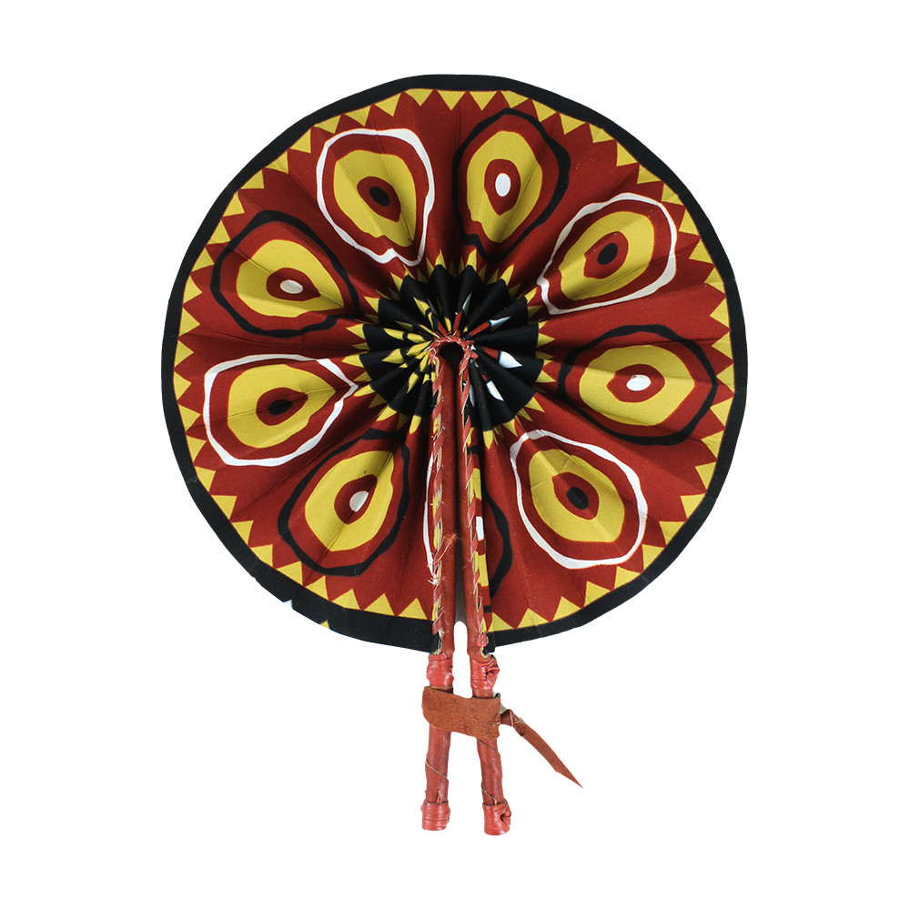 Brgndy/Mustard African Print Folding Fan - Hand-woven fans