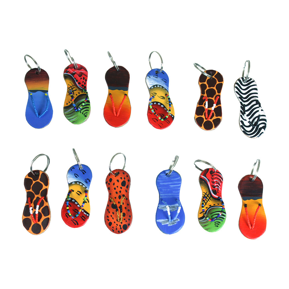 Set Of 12 African Sandal Key Chains - Africa Imports